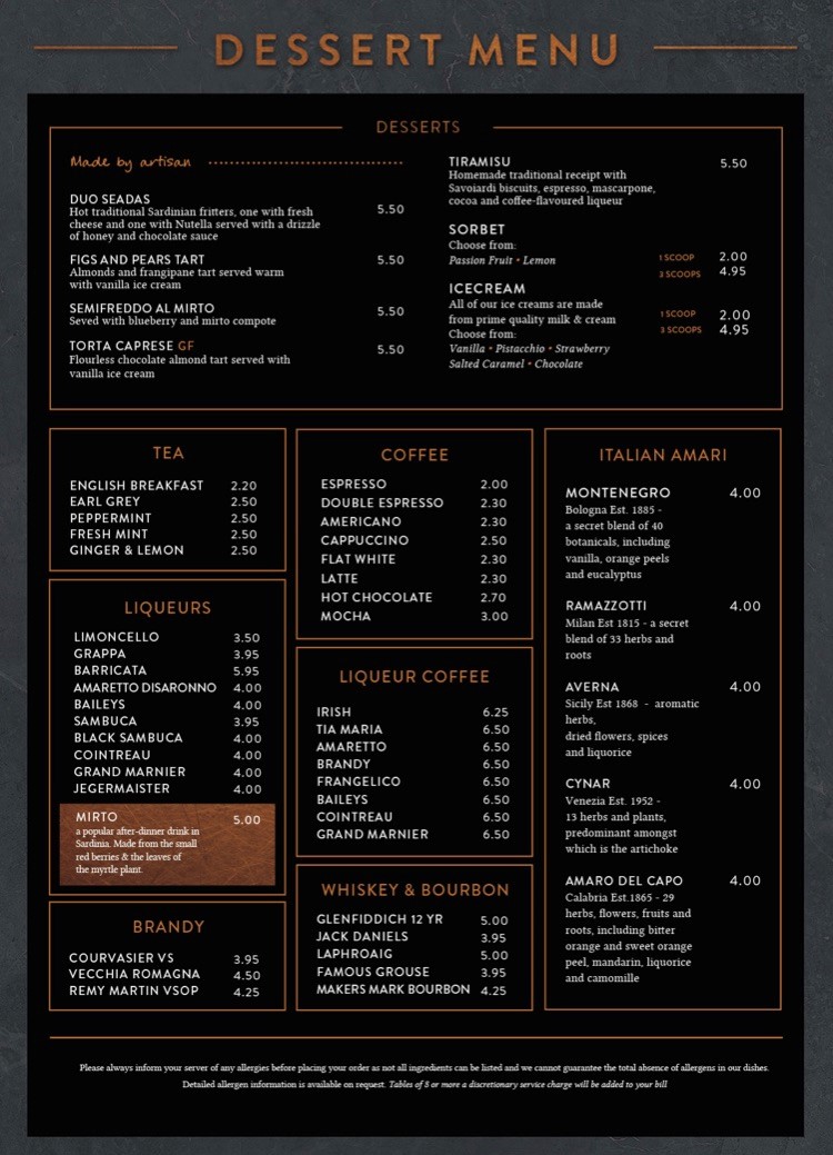 Our Menus - Burro Italian Restaurant Riccall, York