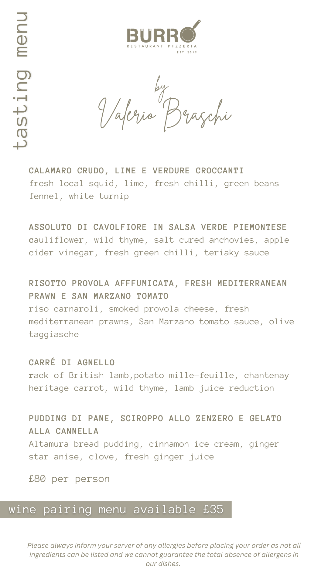 Our Menus - Burro Italian Restaurant Riccall, York